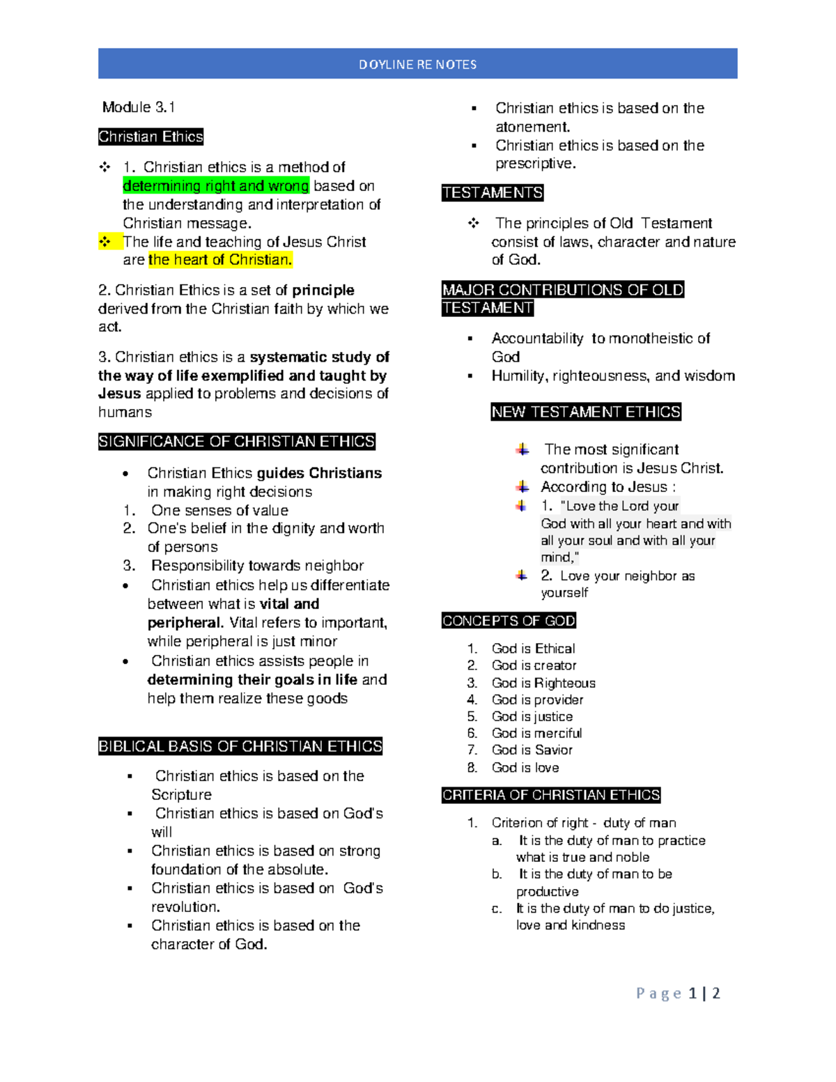 Module-3-4 - work - P a g e 1 | 2 DOYLINE RE NOTES Module 3. Christian ...