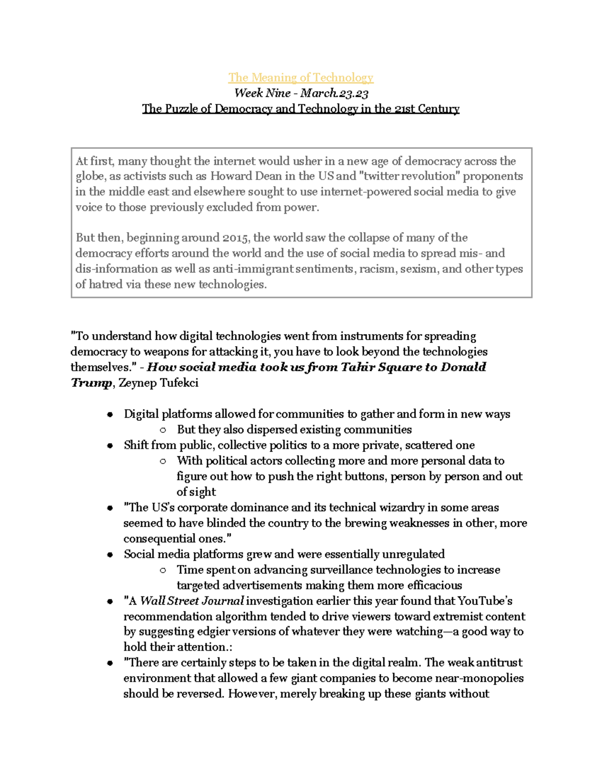 MIT2500 - lecture #9 - The Puzzle of Democracy and Technology in the ...