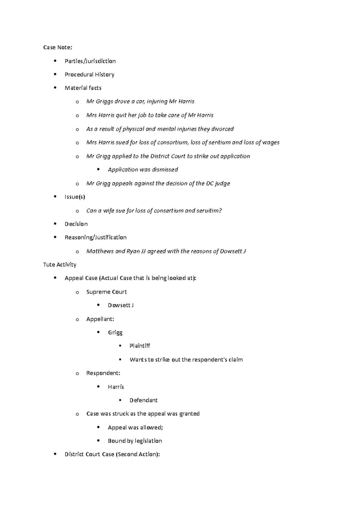 LLB101 W7Tute - Notes - Case Note: Parties/Jurisdiction Procedural ...