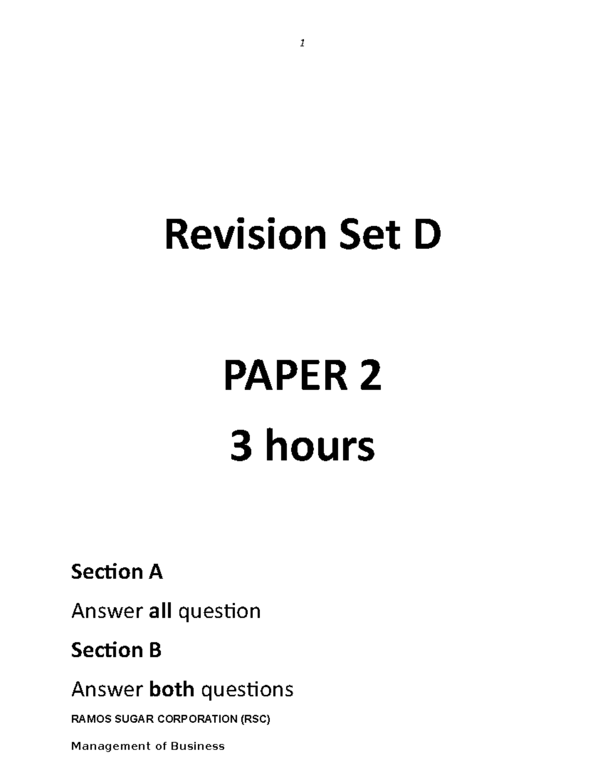 PU3 Revision Set D Paper 2 Only - suggested solutions - Revision Set D PAPER 2 3 hours Section A ...