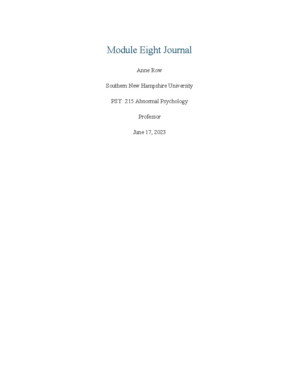 Module Eight Journal AR - Module Eight Journal Anne Row Southern New ...