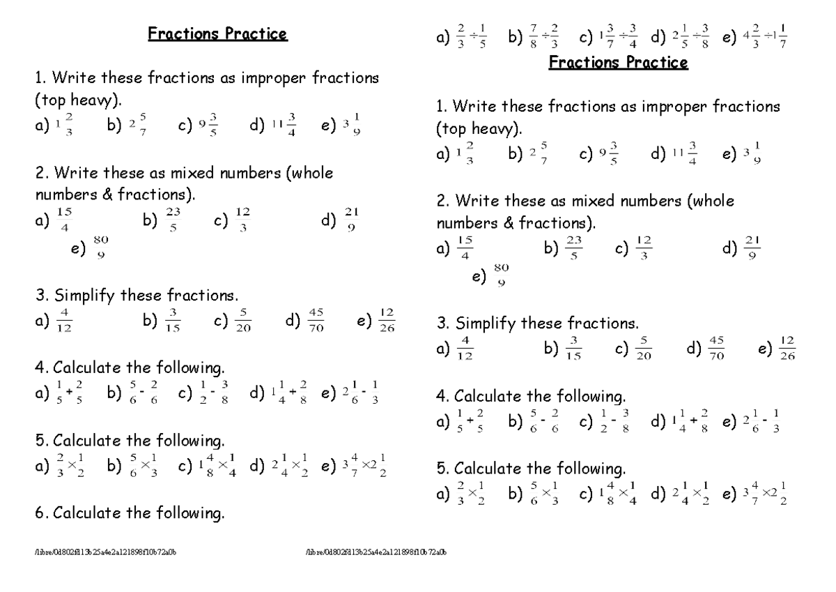 Fractions Practice - Summary Biomedical Sciences - Fractions Practice 1 ...