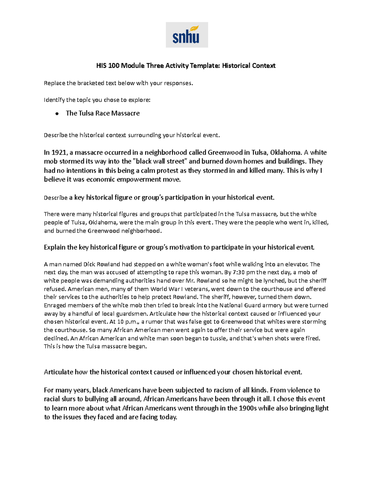 HIS 100 Module Three Activity Context Template (1) - HIS 100 Module Three Activity Template ...