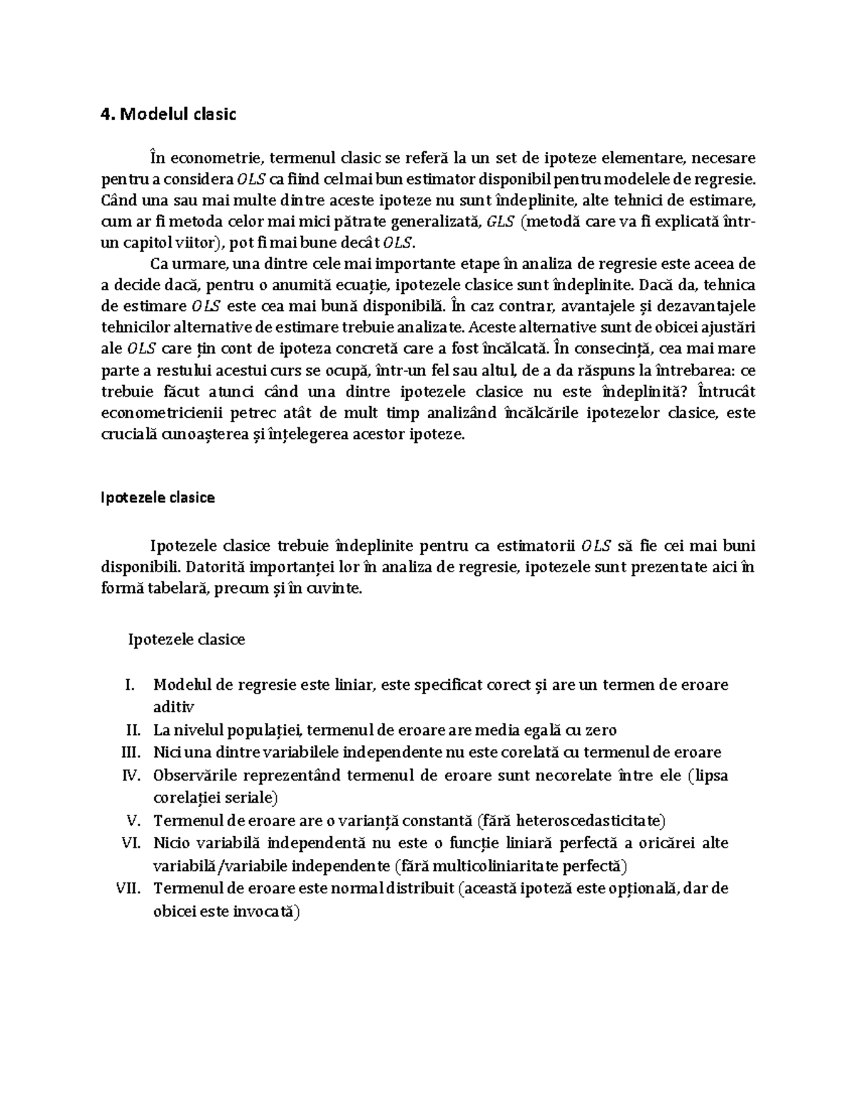04. Modelul clasic - 4. Modelul clasic Œn econometrie, termenul clasic ...