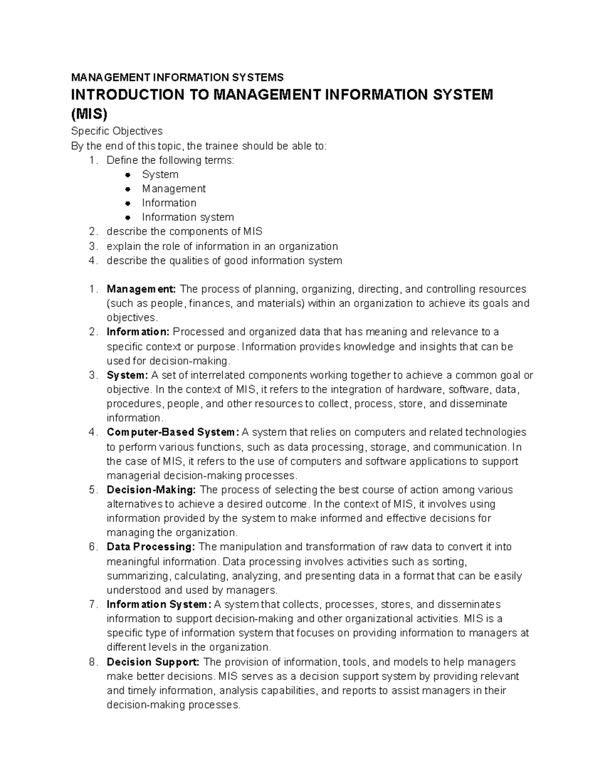 MIS DICT - n/a - MANAGEMENT INFORMATION SYSTEMS INTRODUCTION TO ...