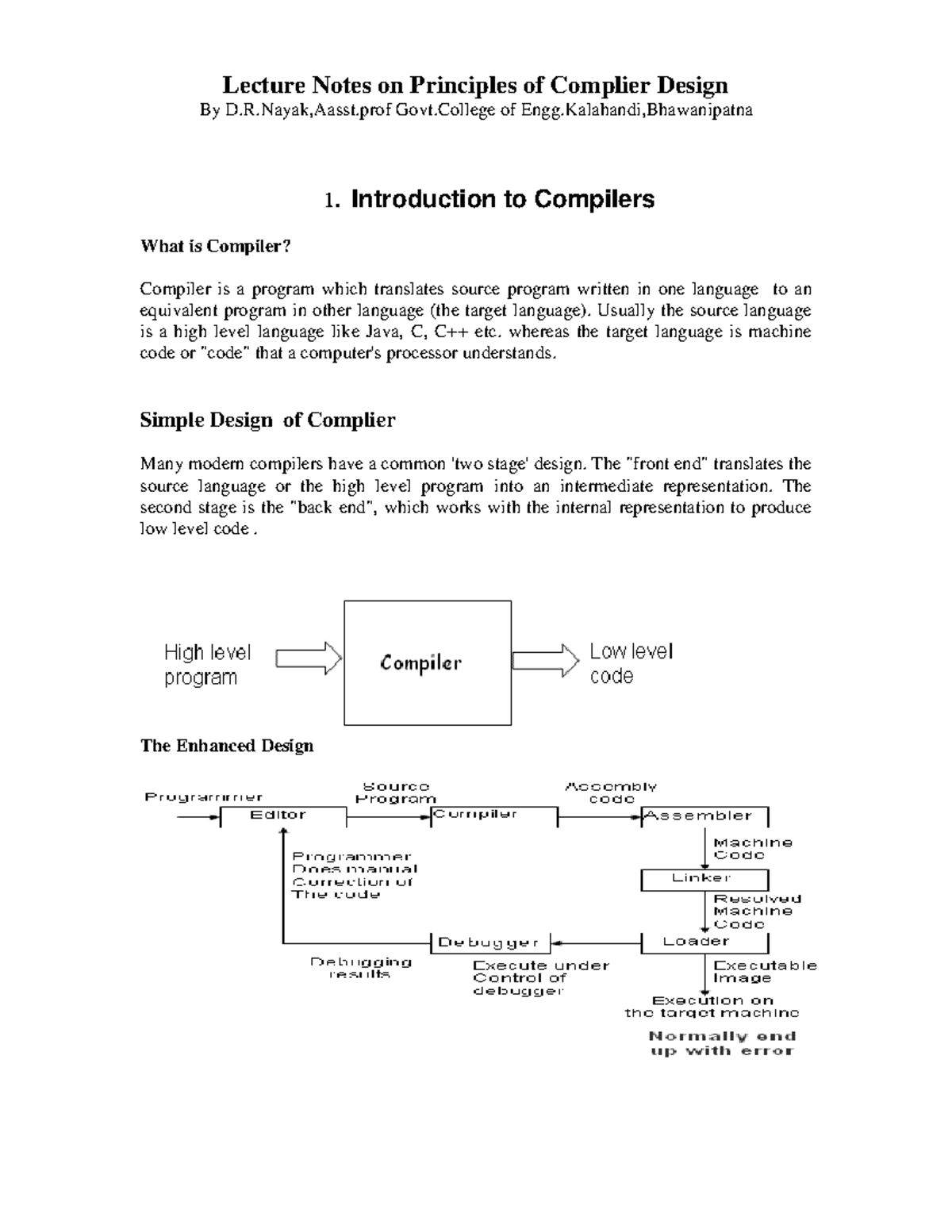 Lectures note on complier design - Lecture Notes on Principles of ...