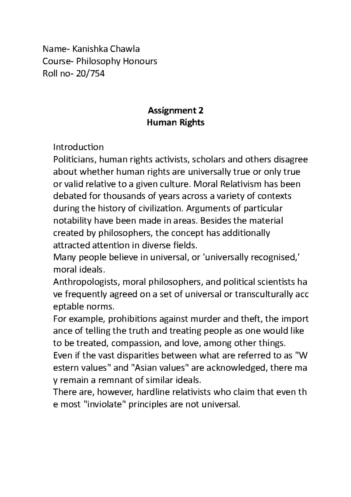 AE Assignment 2 - Name- Kanishka Chawla Course- Philosophy Honours Roll no- 20/ Assignment 2 ...