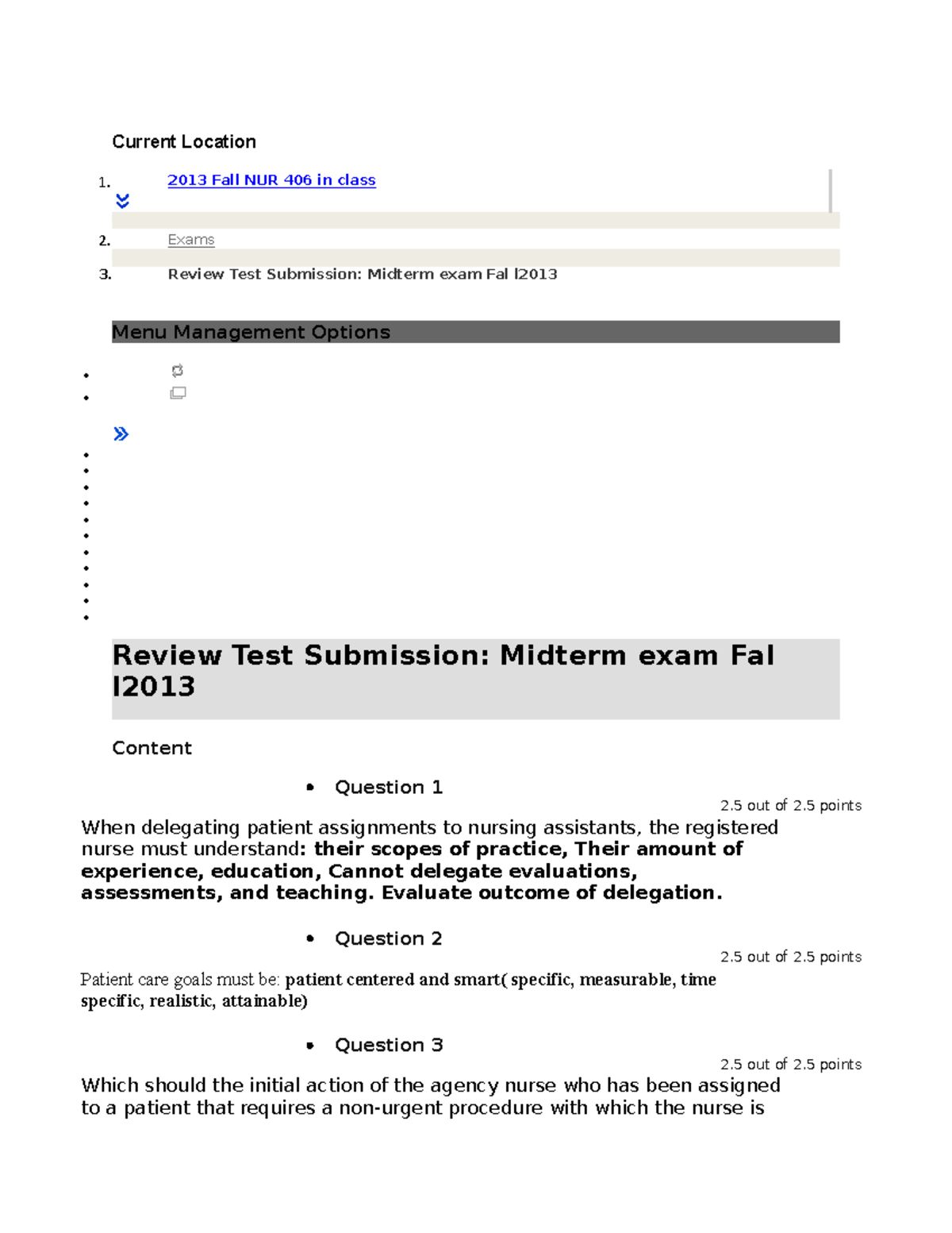 406 Midterm - Current Location 2013 Fall NUR 406 in class Exams Review ...