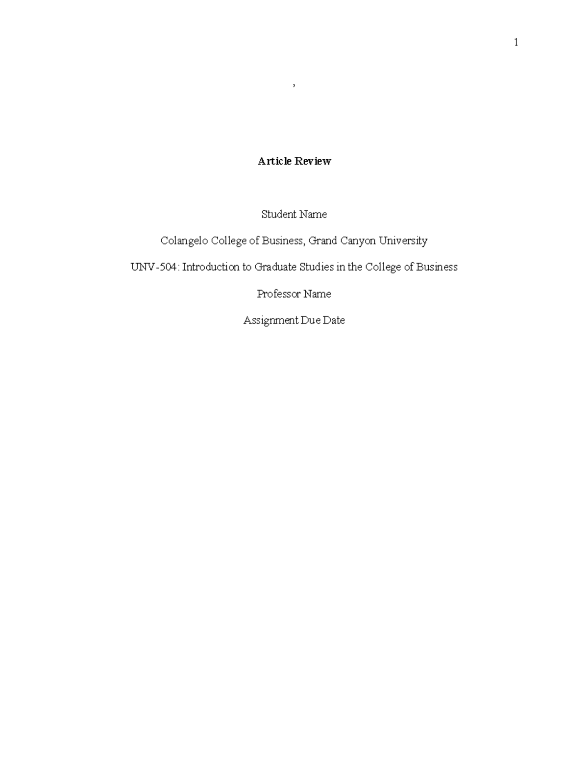 Article template APA - , Article Review Student Name Colangelo College ...