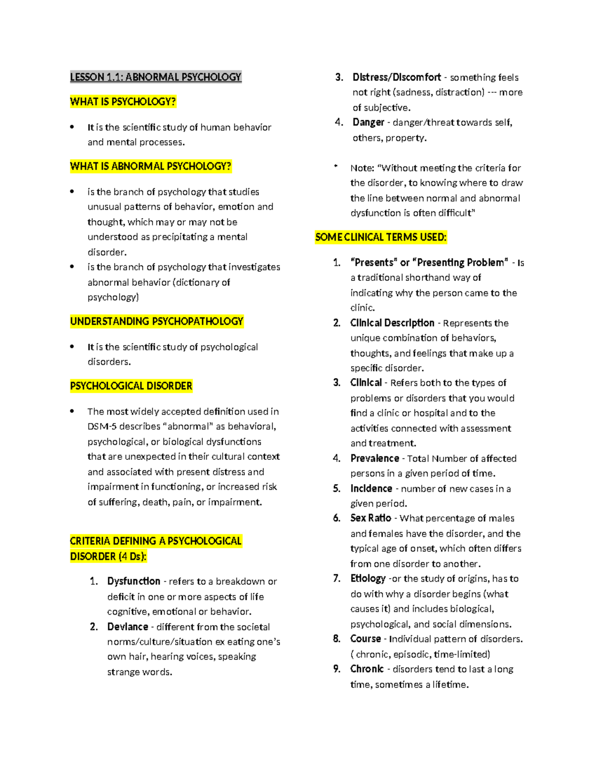 Ab Psy 1-4 - Lectures - LESSON 1: ABNORMAL PSYCHOLOGY WHAT IS ...