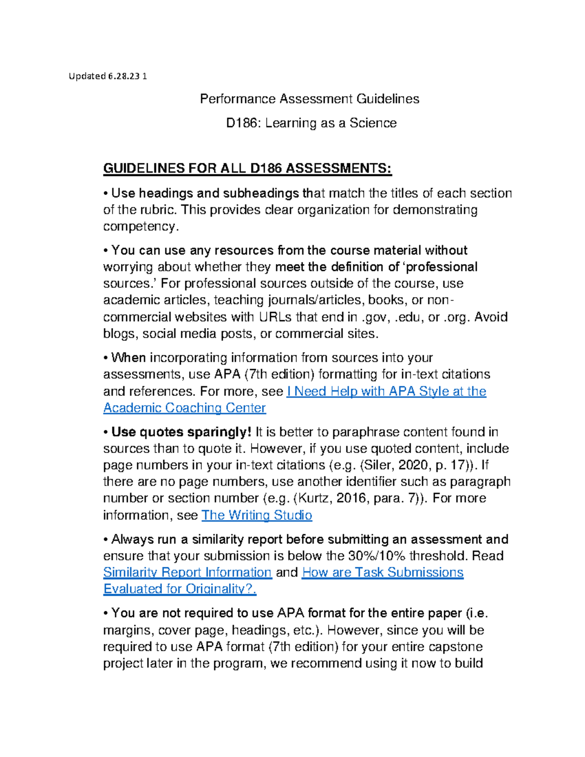D186 PA Guidelines - Requiremnts - Updated 6.28 1 Performance ...