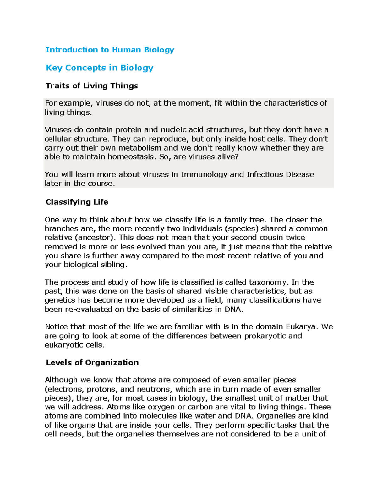 BIOL 101 LECTURE NOTES - Introduction to Human Biology Key Concepts in ...