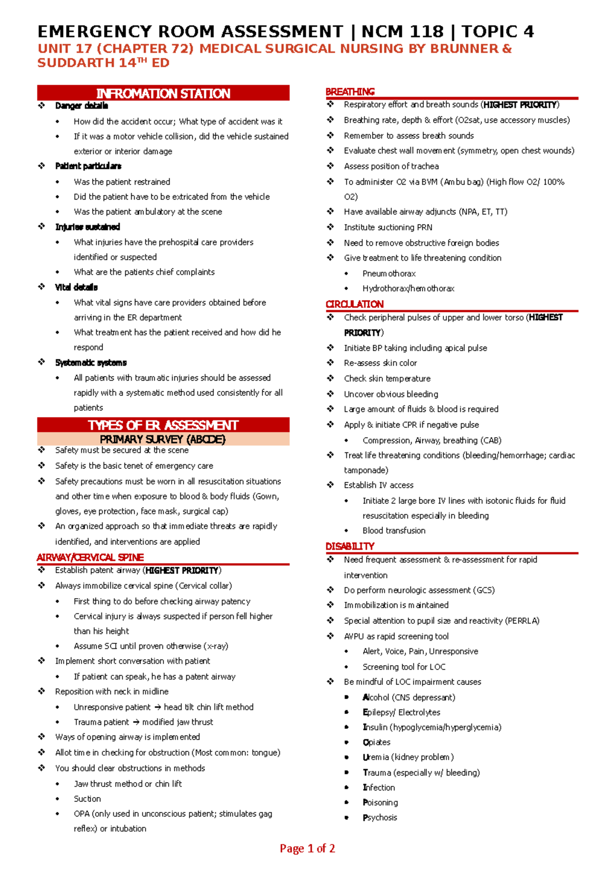 04 LEC Emergency room assessment - EMERGENCY ROOM ASSESSMENT | NCM 118 ...