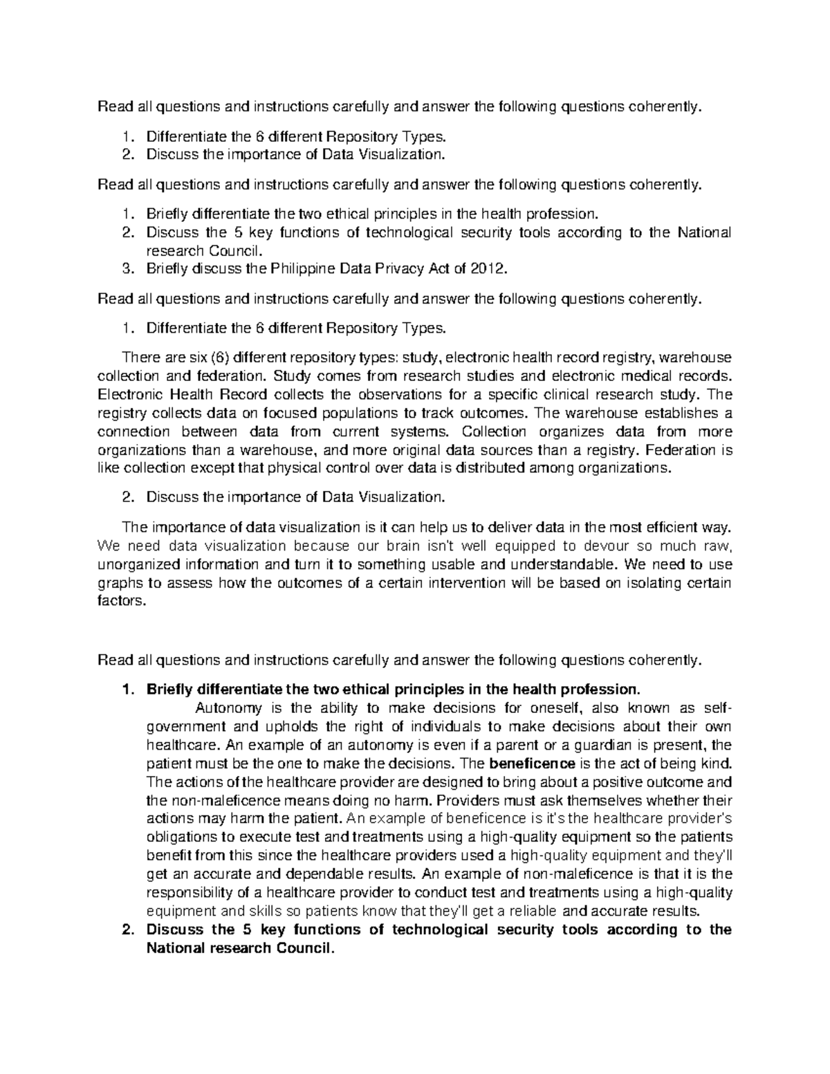 Read all questions and instructions carefully and answer the following ...