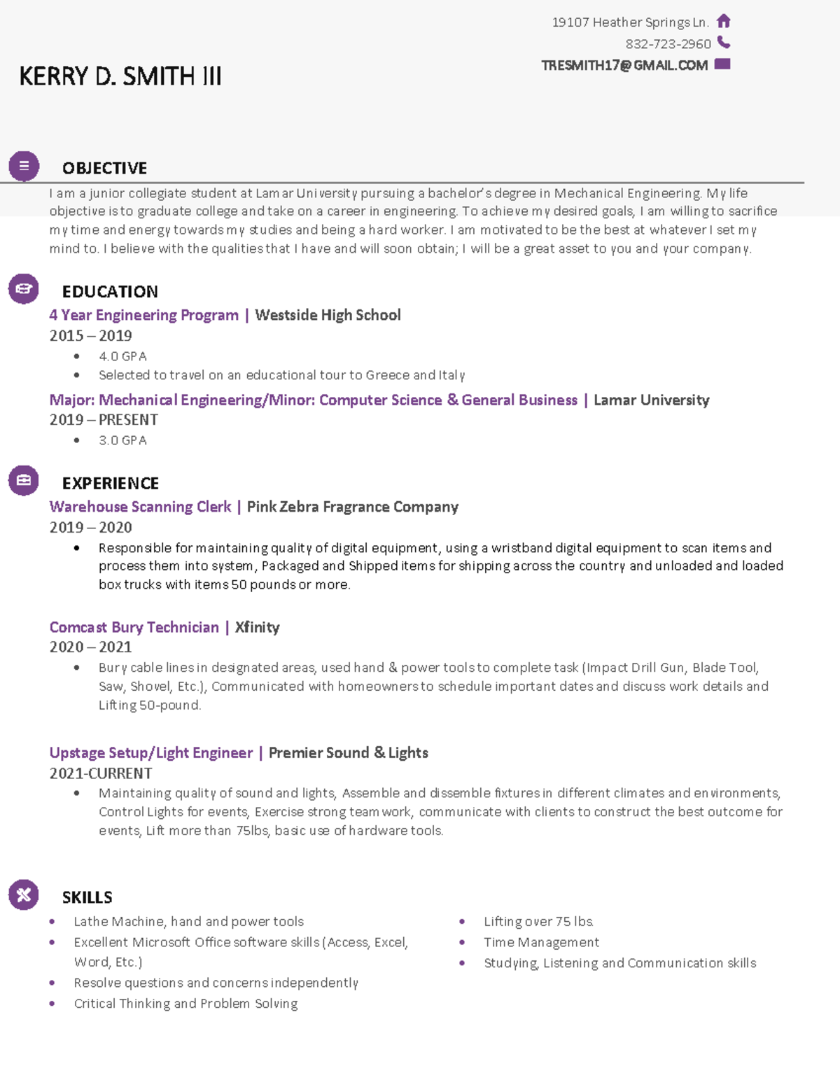 Kerry D. Smith III Resume - OBJECTIVE I am a junior collegiate student ...
