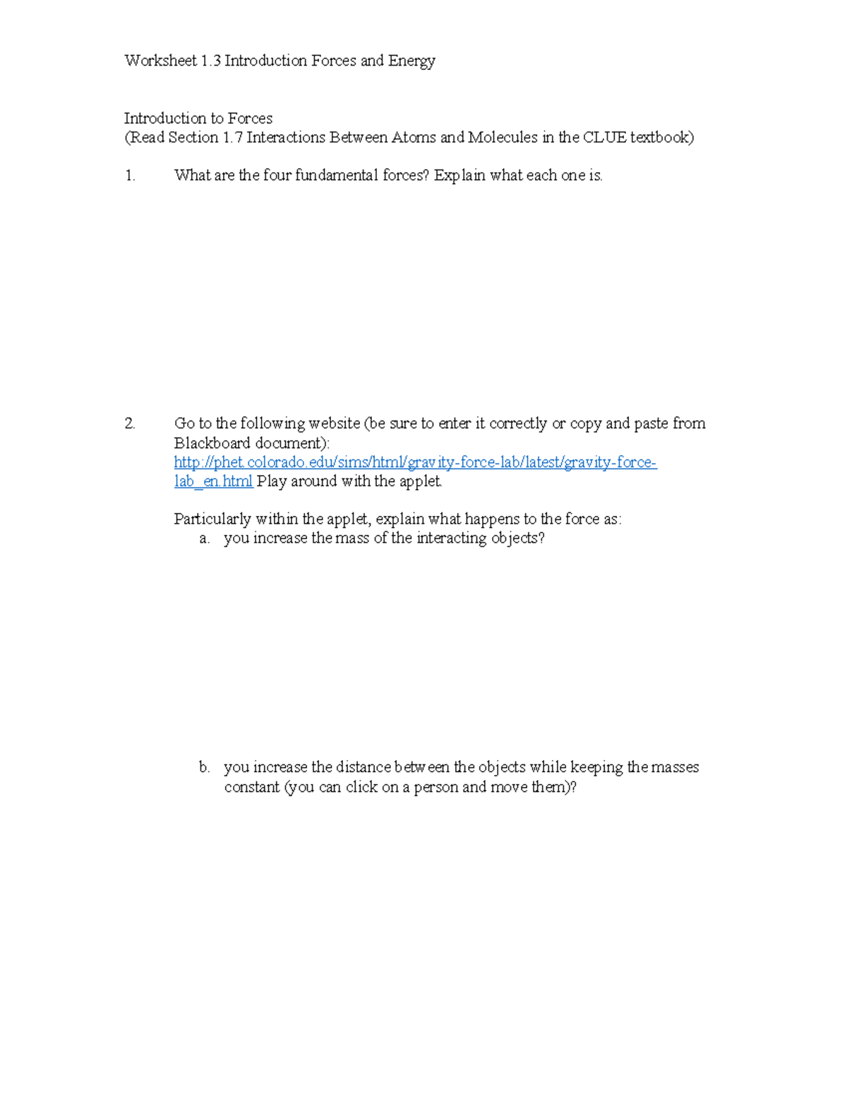 Worksheet 1.3 Intro Forces and Energy HW - Tagged - Worksheet 1 ...