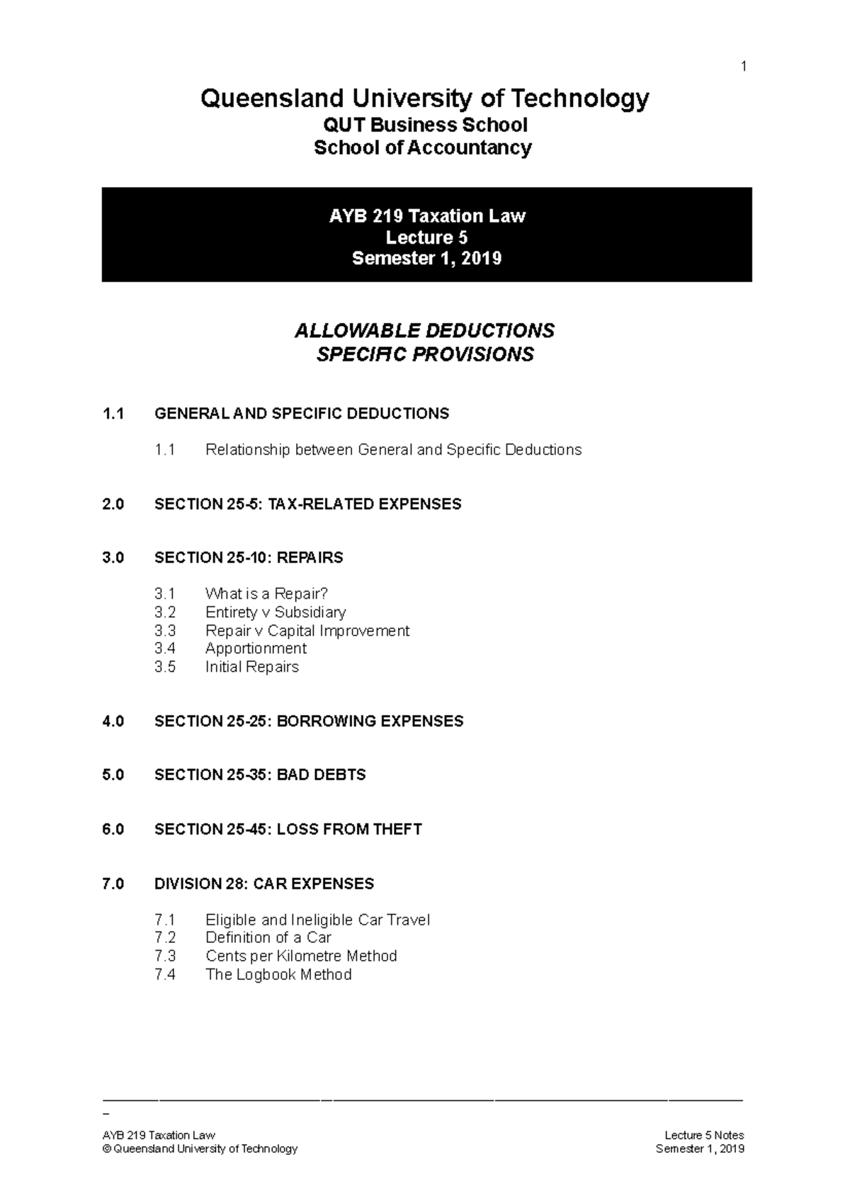 Lecture 5 - Queensland University of Technology QUT Business School ...