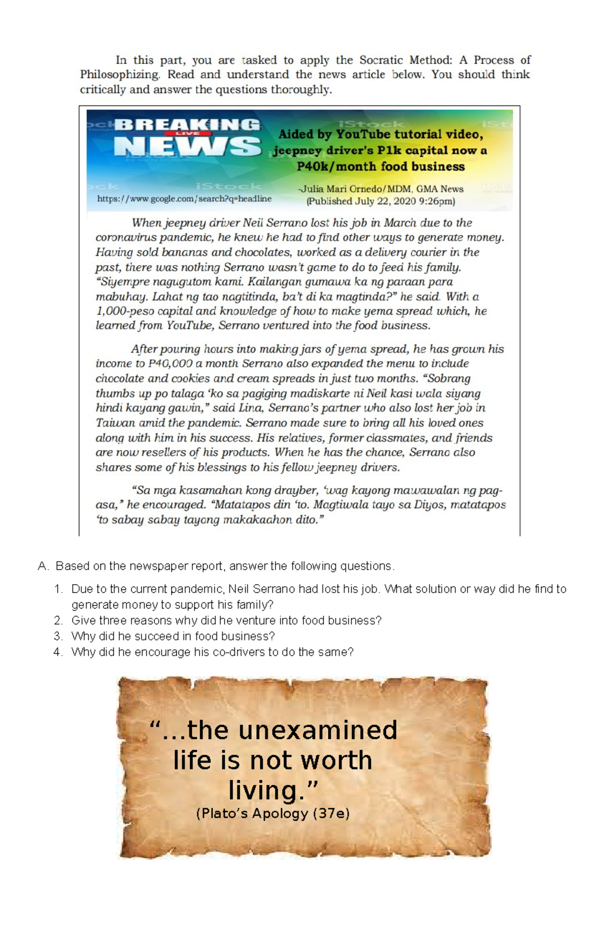 Inbound 6975251715591550787 - A. Based on the newspaper report, answer ...