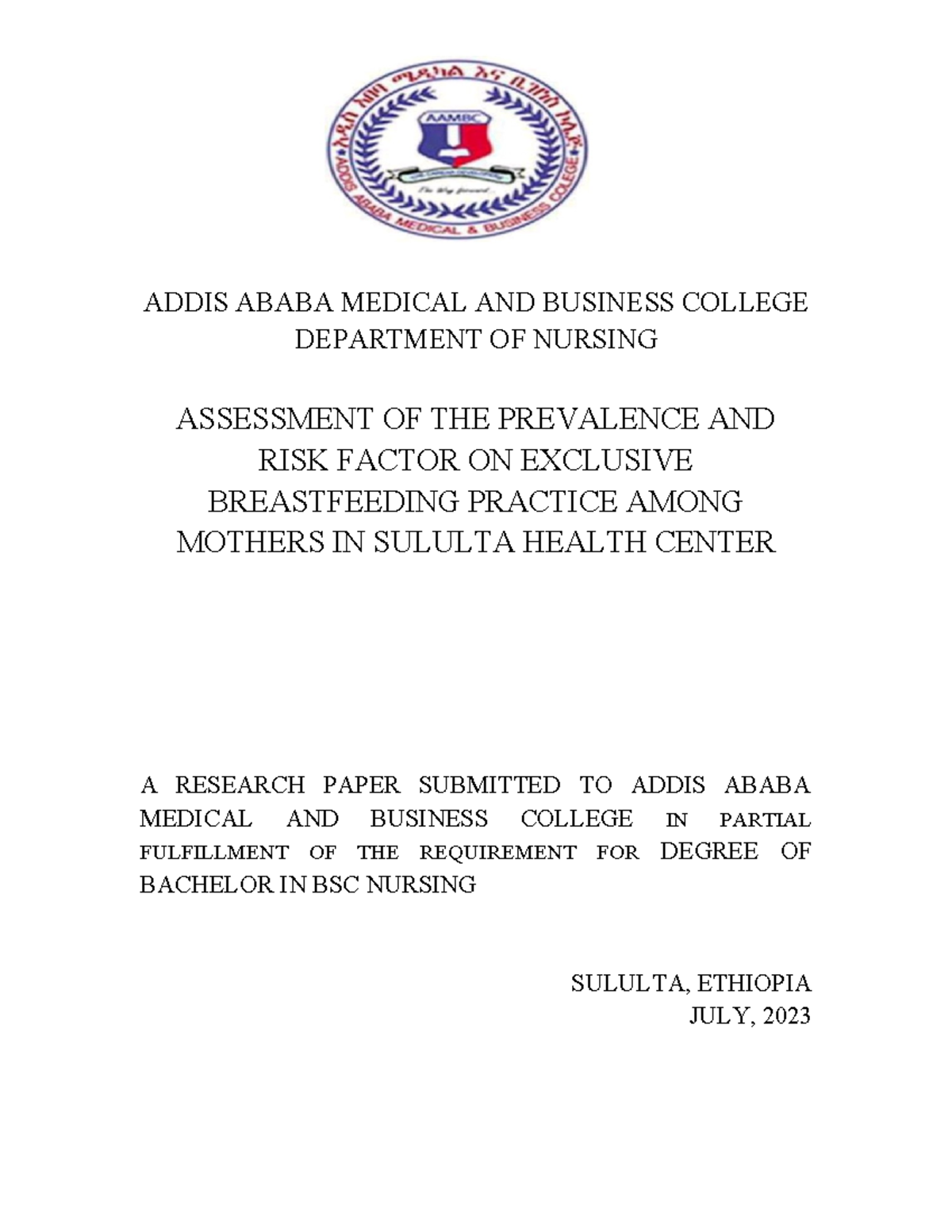 Research Paper Group 3 - ADDIS ABABA MEDICAL AND BUSINESS COLLEGE ...
