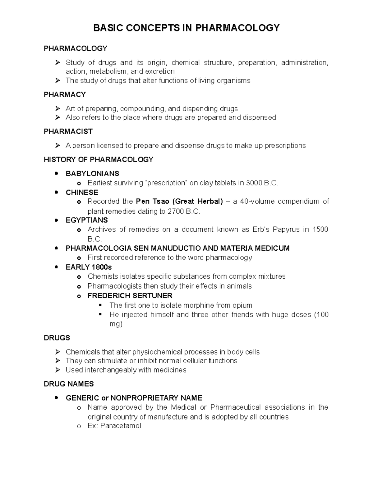 W1 Pharmacology Notes - BASIC CONCEPTS IN PHARMACOLOGY PHARMACOLOGY ...