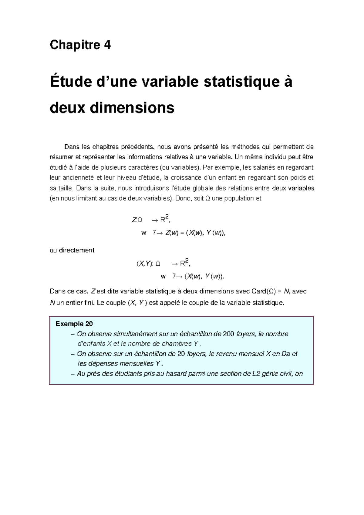 Chapitre 4 - Chapitre 4 Étude d’une variable statistique à deux dimensions Dans les chapitres ...