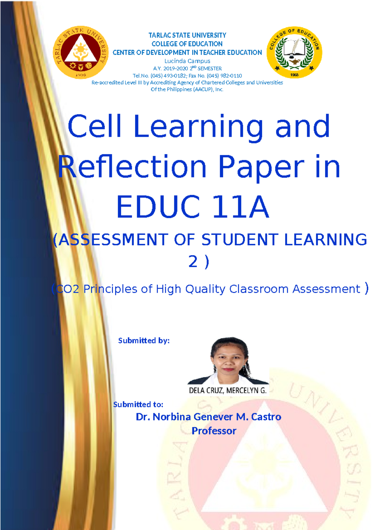 CO2 Principles of High Quality Classroom Assessment - TARLAC STATE ...
