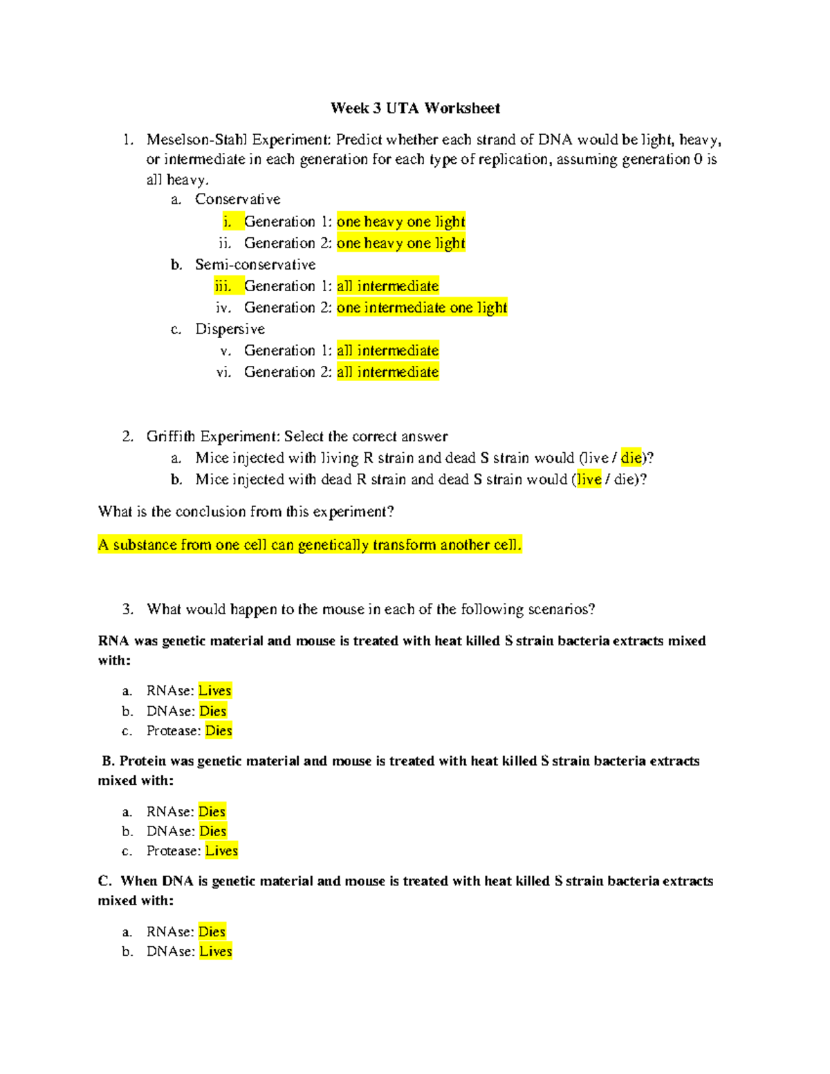 Week 3 Mod 1 KEY - Answer Key - Week 3 UTA Worksheet Meselson-Stahl ...