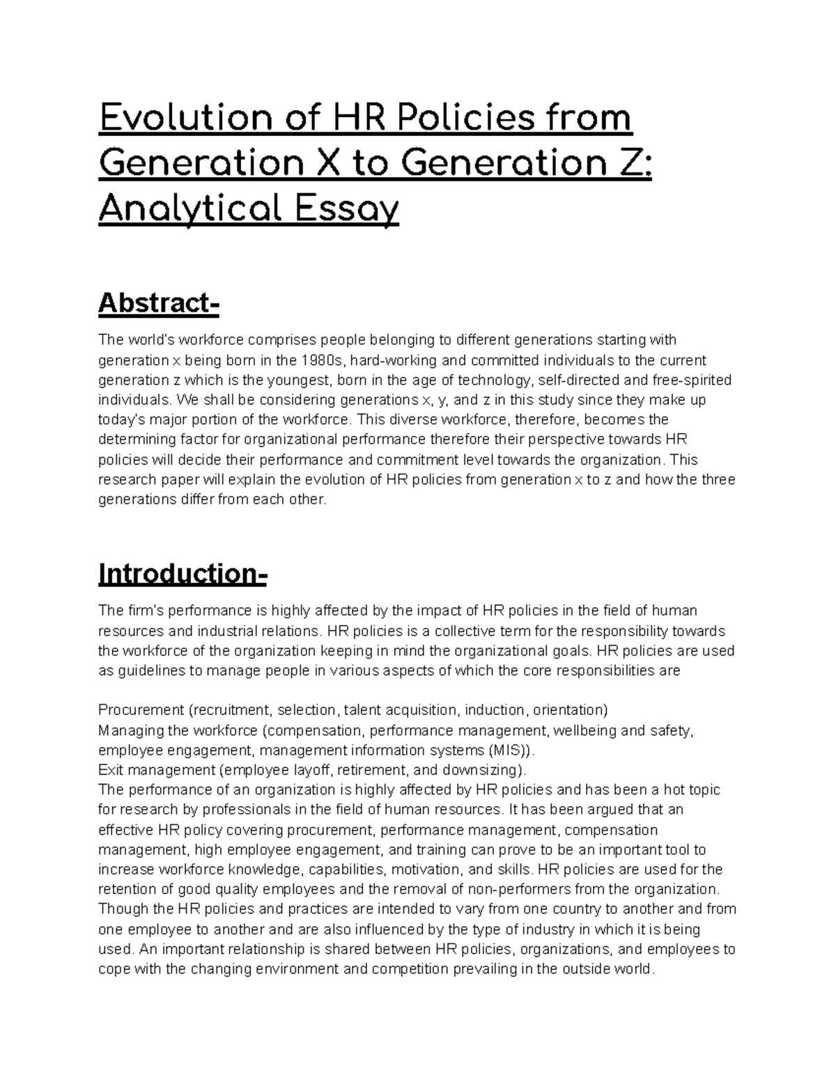 Evolution of HR Policies from Generation X to Generation Z Analytical ...