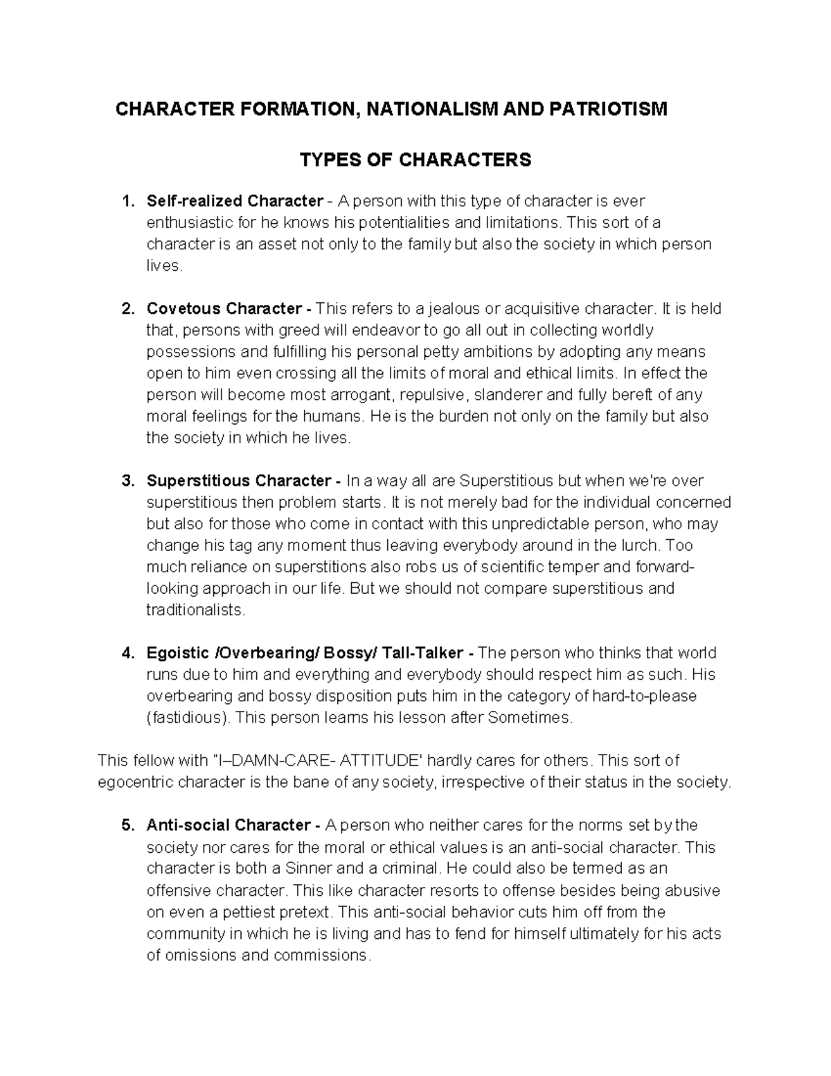 Charcater Formation - Nationalism @ Patriotism - CHARACTER FORMATION ...