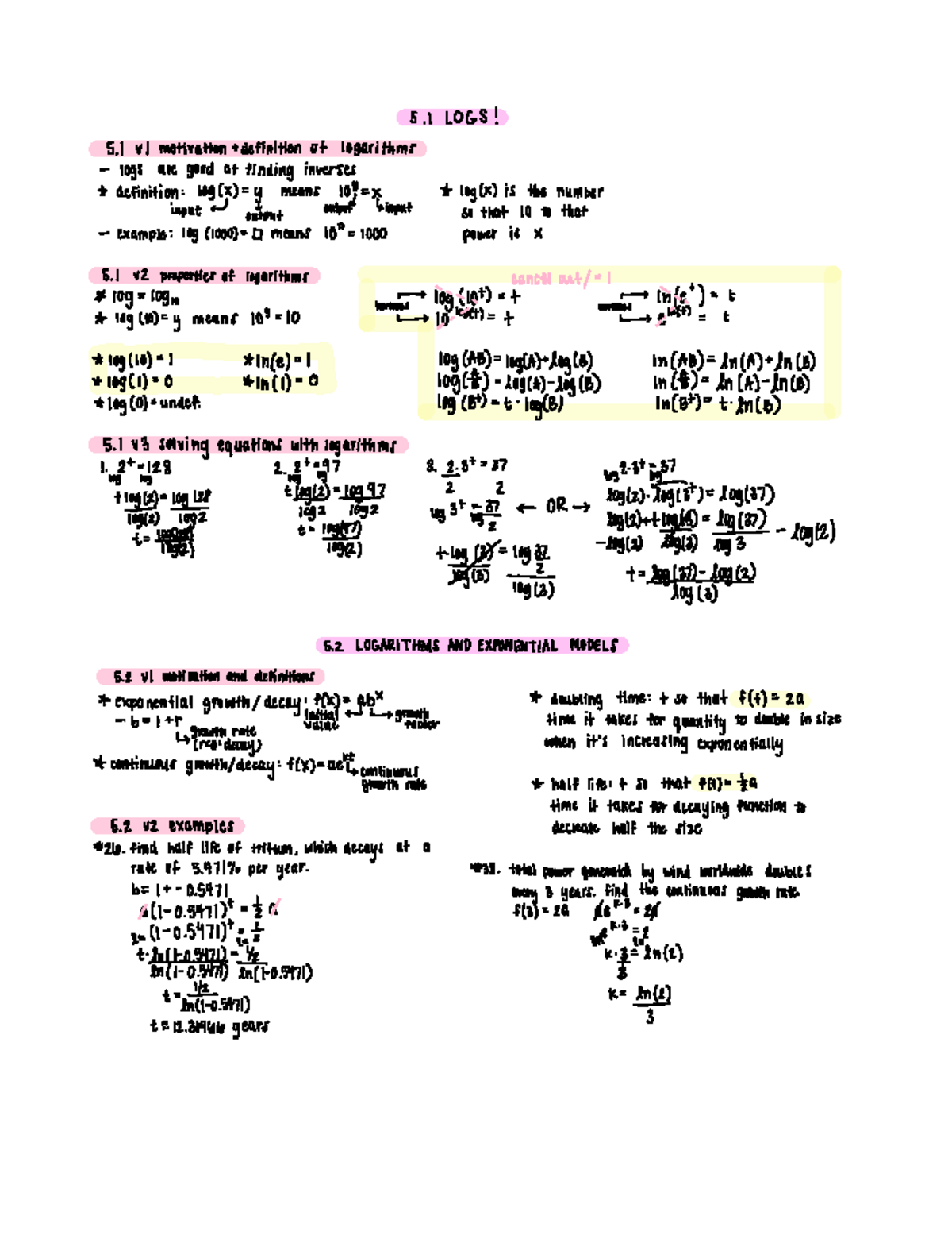 Chapter 5 video notes 105 - 5 1 LOGS 5 I V motivationdefinition of ...