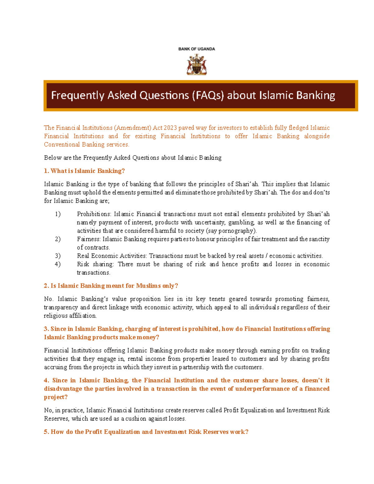 Islamic Banking- Uganda - The Financial Institutions (Amendment) Act 20 ...