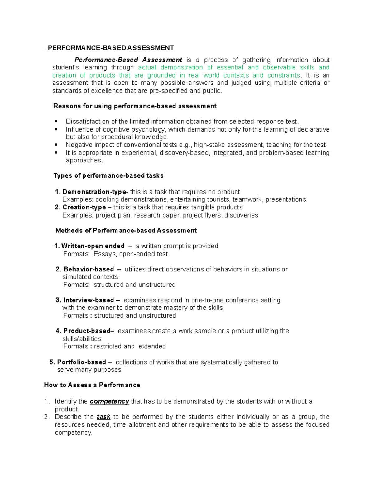 Performance Rubric and Portfolio - . PERFORMANCE-BASED ASSESSMENT ...