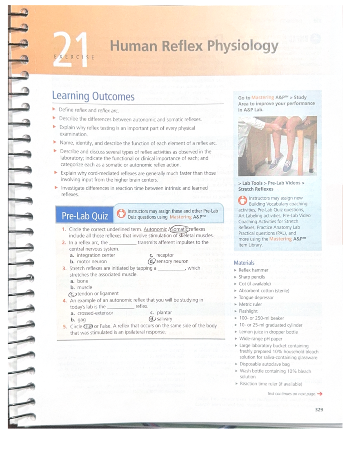 Week 3 Lab Assignment - 2 Human Reflex Physiology EXERCISE Learning ...