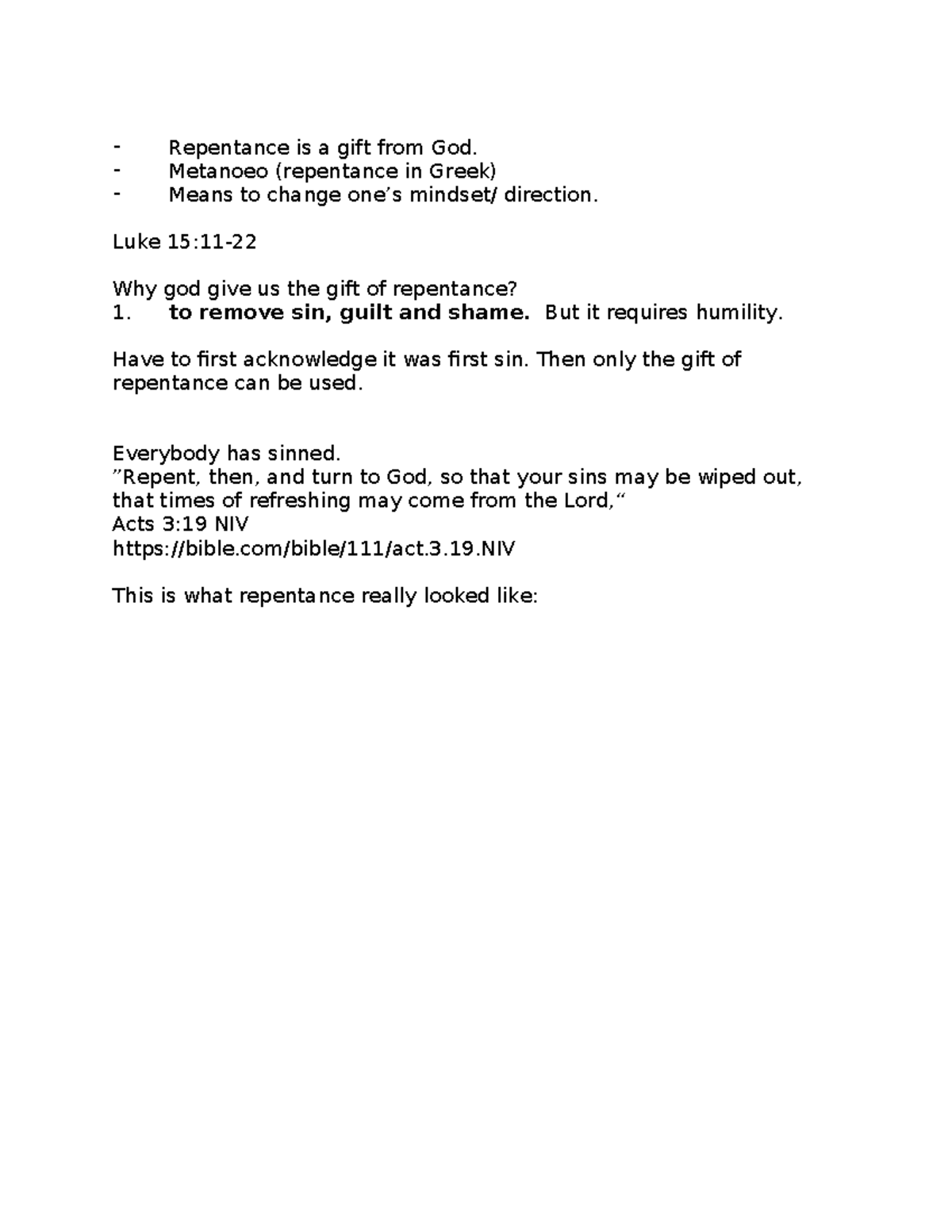 Repentance is a gift from god - ⁃ Metanoeo (repentance in Greek ...