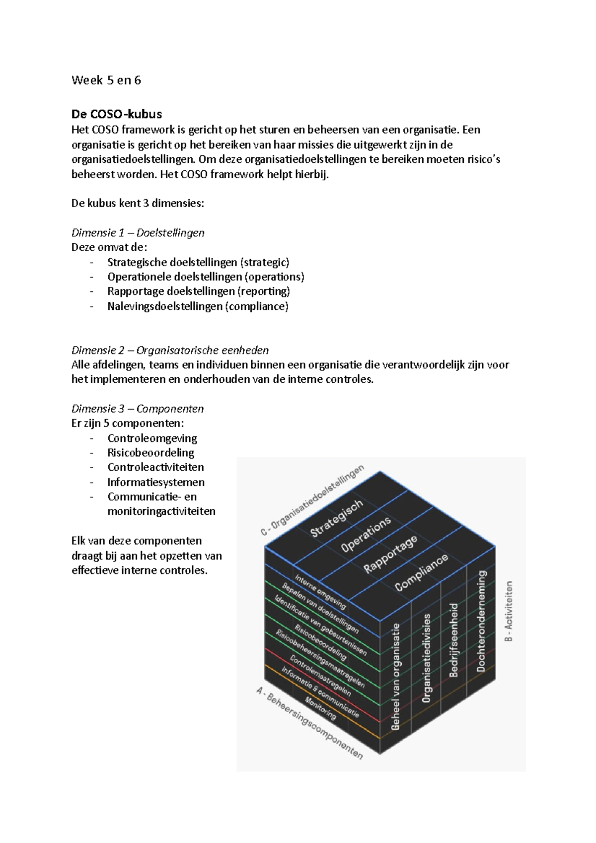 Kwaliteit samenvatting 5-6 - Week 5 en 6 De COSO-kubus Het COSO ...