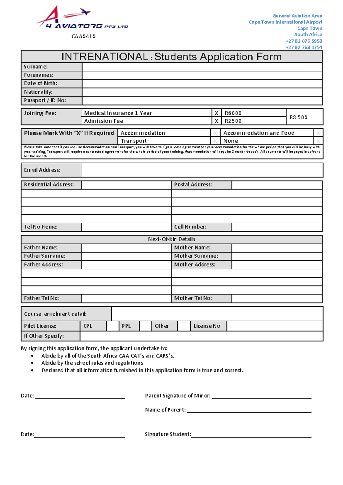 International Students Membership Application - General Aviation Area ...