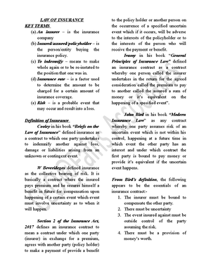 Insurance Class Notes - [INSURANCE LAW LECTURE NOTES] FOURTH YEAR ...