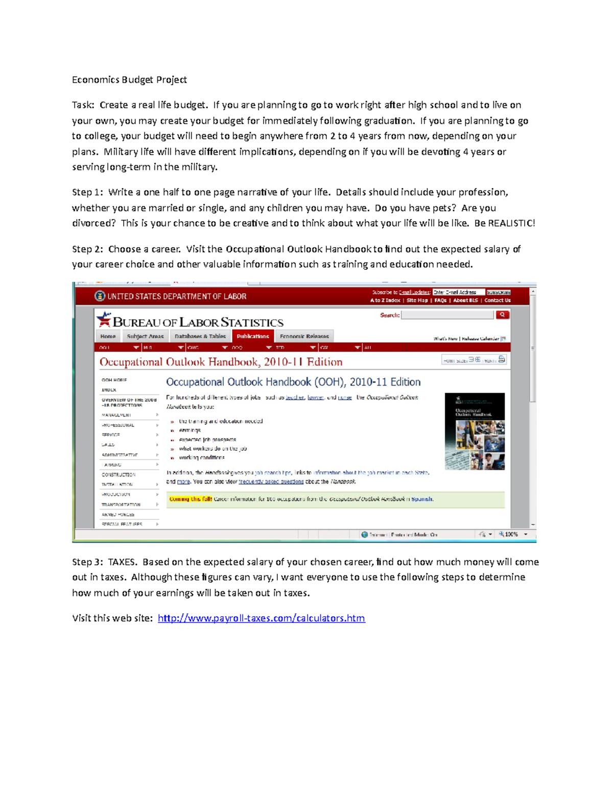 Budget project - Economics Budget Project Task: Create a real life ...
