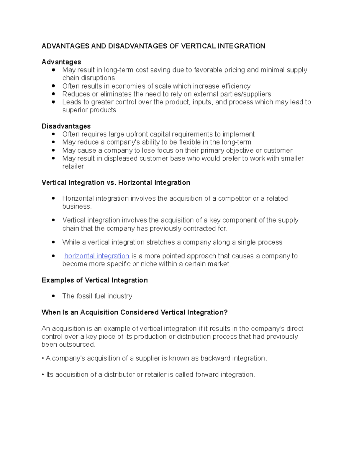 BPO - Lessons - ADVANTAGES AND DISADVANTAGES OF VERTICAL INTEGRATION ...