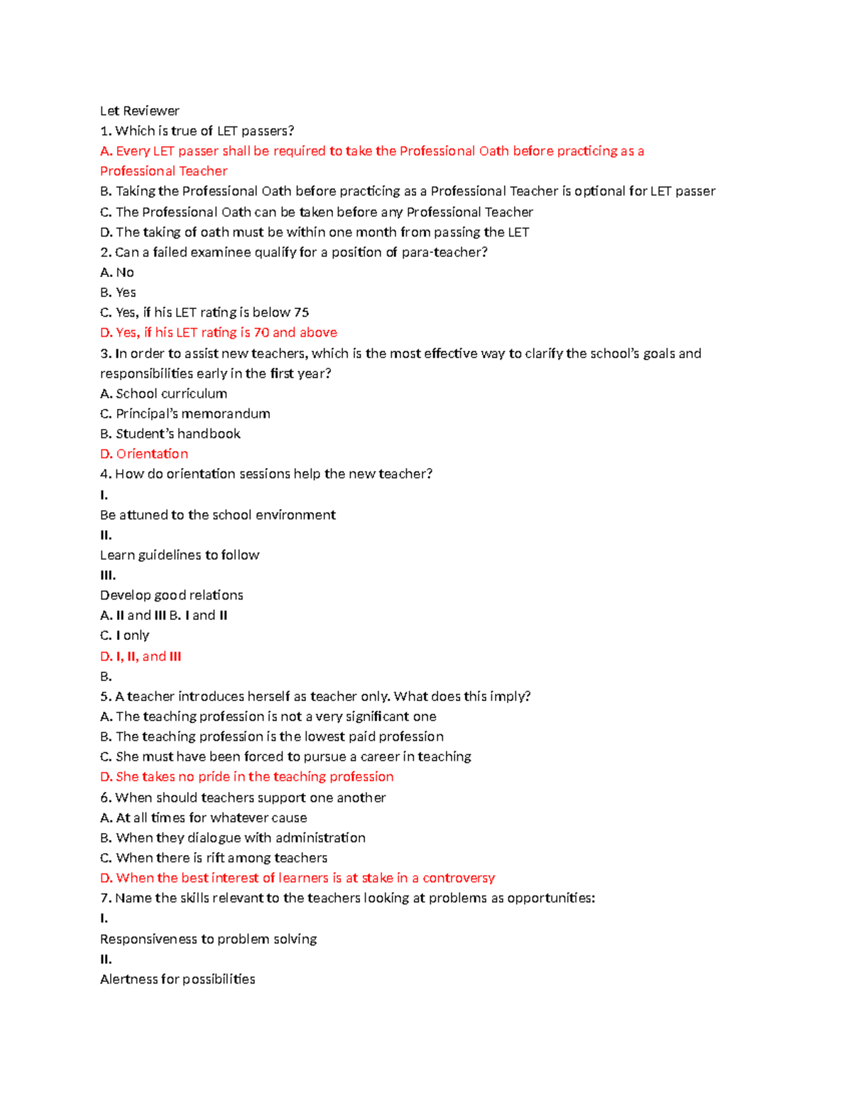 Exam prof Ed October - Notes - Let Reviewer Which is true of LET ...