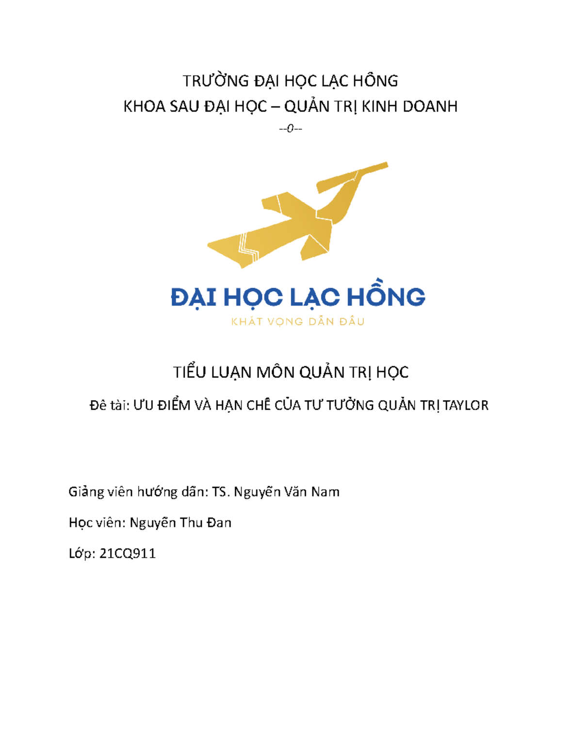 Giới thiệu về Winslow Taylor - TR NG Đ I H C L C HỒỒNGƯỜẠỌẠ KHOA SAU Đ I H C – QU N TR KINH ...