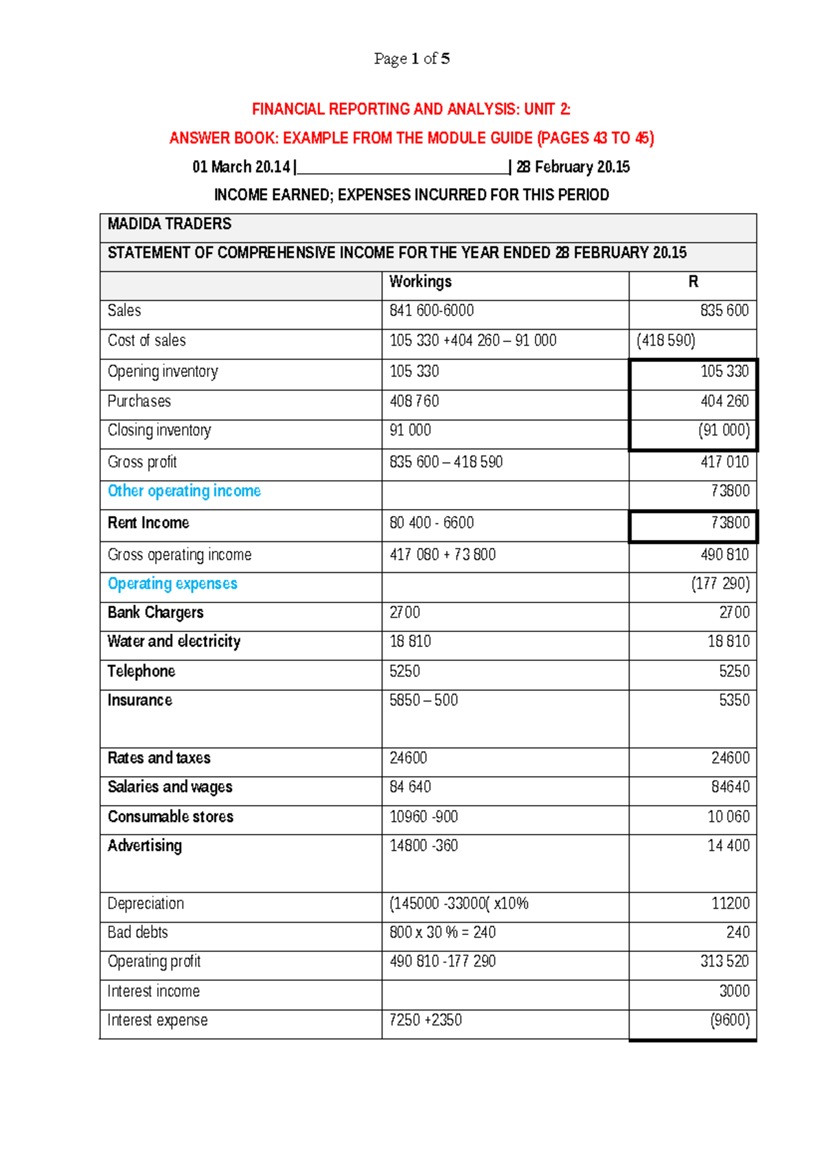 FIN REP & Analysis UNIT 2 Example PAGE 43 TO 45 Answer BOOK DONE ...