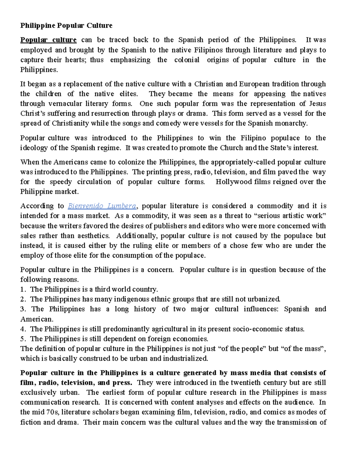 Philippine Popular Culture - Philippine Popular Culture Popular culture ...