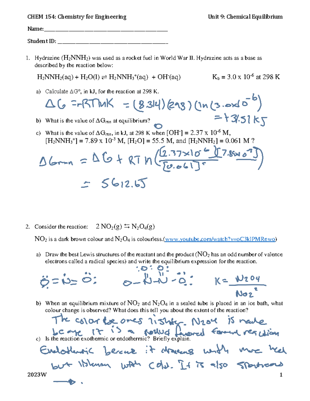 Chem 123 Morning tut work - Name ...