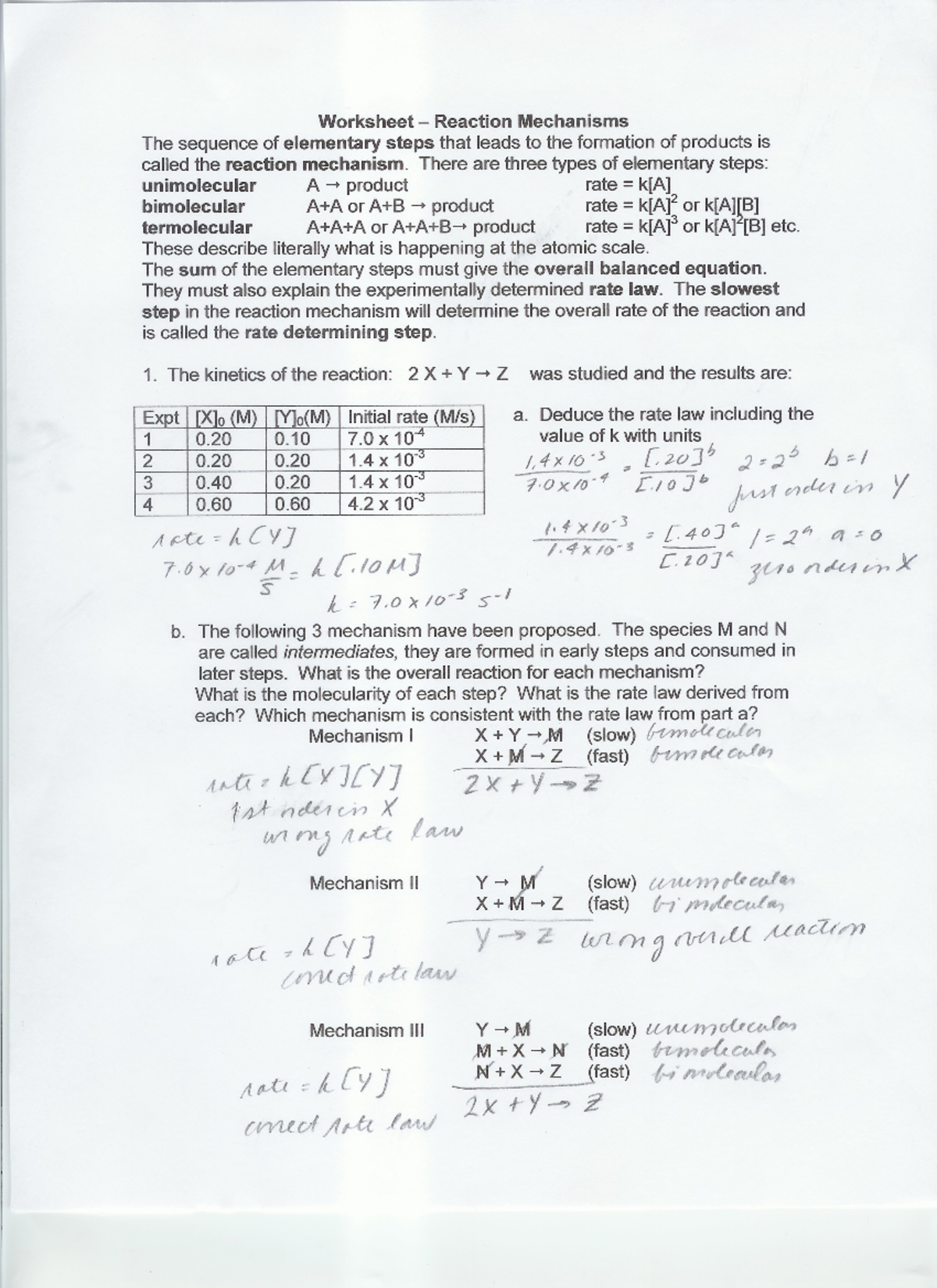 Worksheet-Reaction Mechanisms answers - Studocu