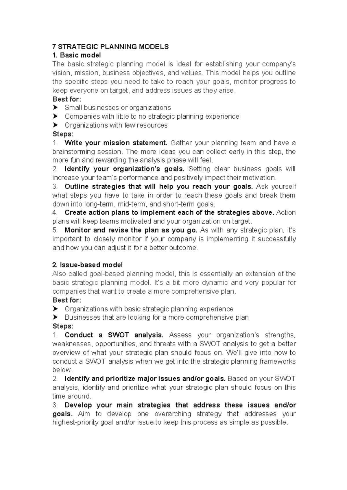 7- Strategic-PLA - 7 STRATEGIC PLANNING MODELS Basic model The basic ...