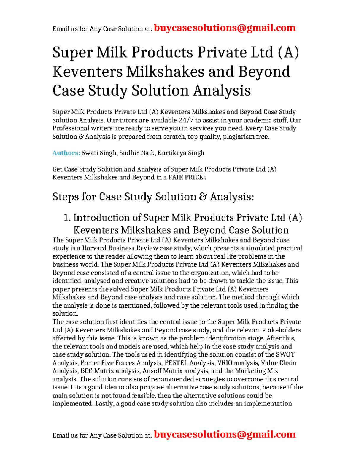 Case Solution Super Milk Products Private Ltd (A) Keventers Milkshakes ...