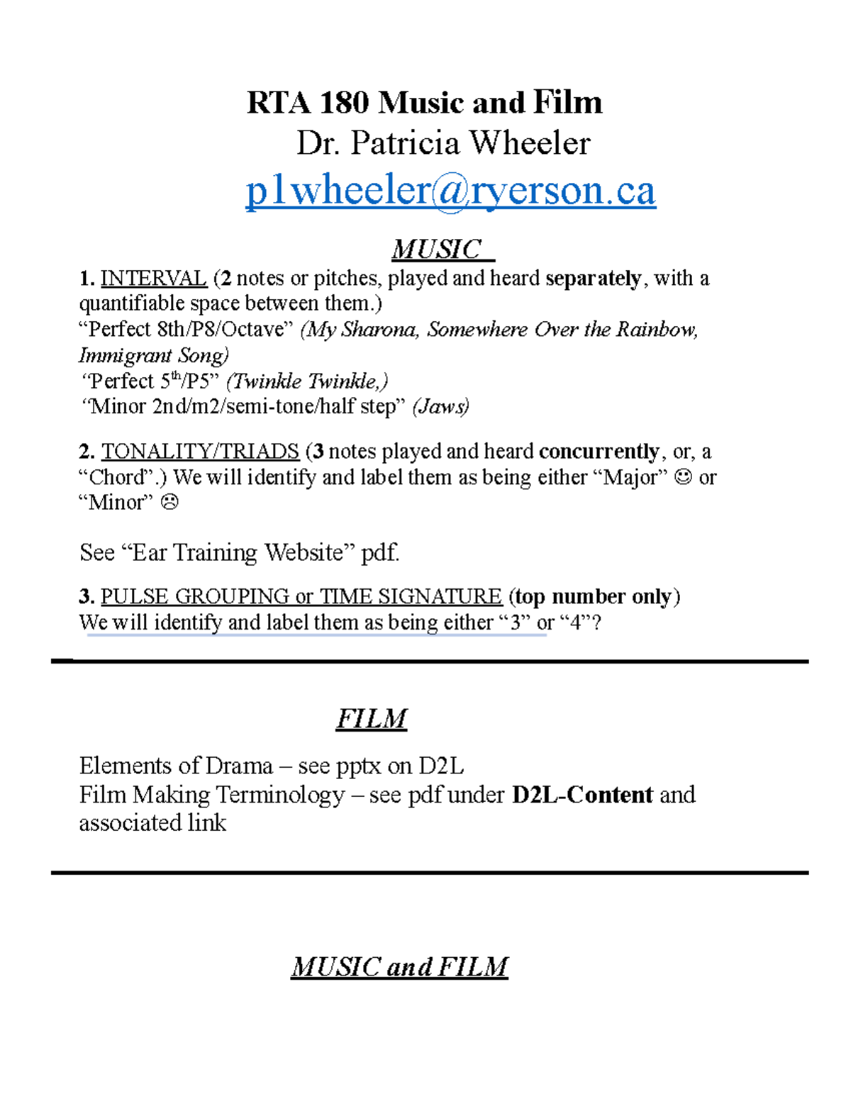 RTA 180 F 2019 Lecture Board Week 1 and 2 - RTA 180 Music and Film Dr ...