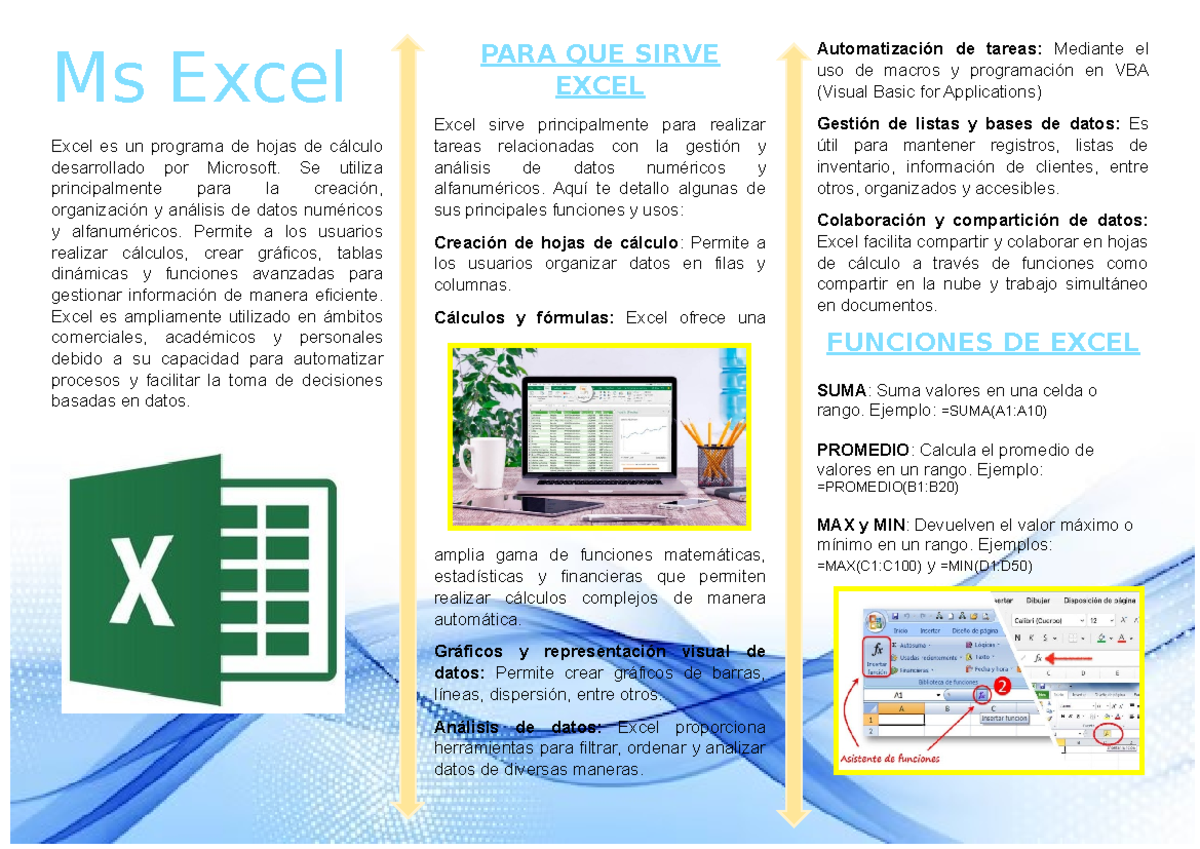 Triptico Ms Excel - ser breve - Ms Excel Excel es un programa de hojas de cálculo desarrollado ...