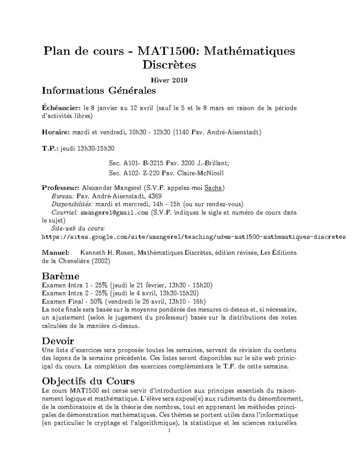 MAT1500Plande Cours - Plan de cours - MAT1500: Math´ ematiques Discr ...